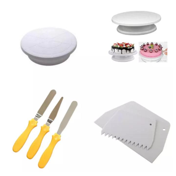 turn table+3 Pieces cake knfe set+3 Pcs Scrapper | Daraz.com.bd