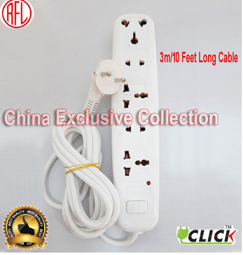 Multi Extension 2 Pin Click Socket 5 Port 9 Feet Cable power extension ...