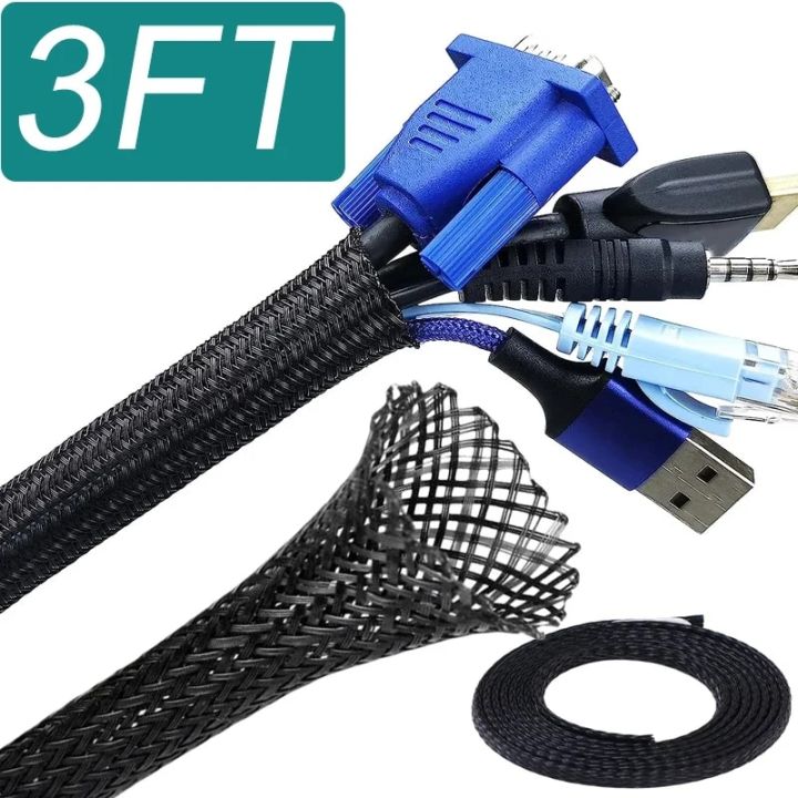 3ft Braided Cable Sleeves PET Expandable Wire Loom Braided Wire Hider ...
