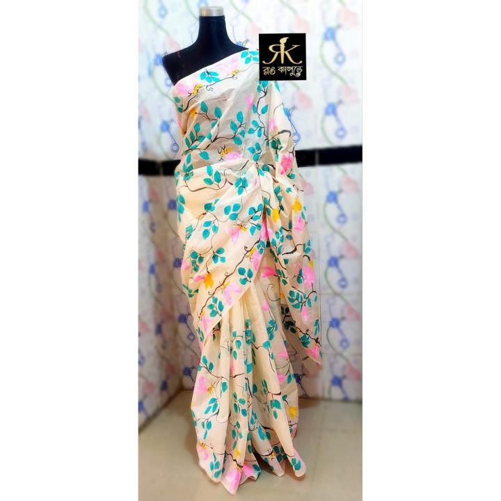 Exclusive Designer Hand Print Resom silk Saree / Resom suti Saree Super ...