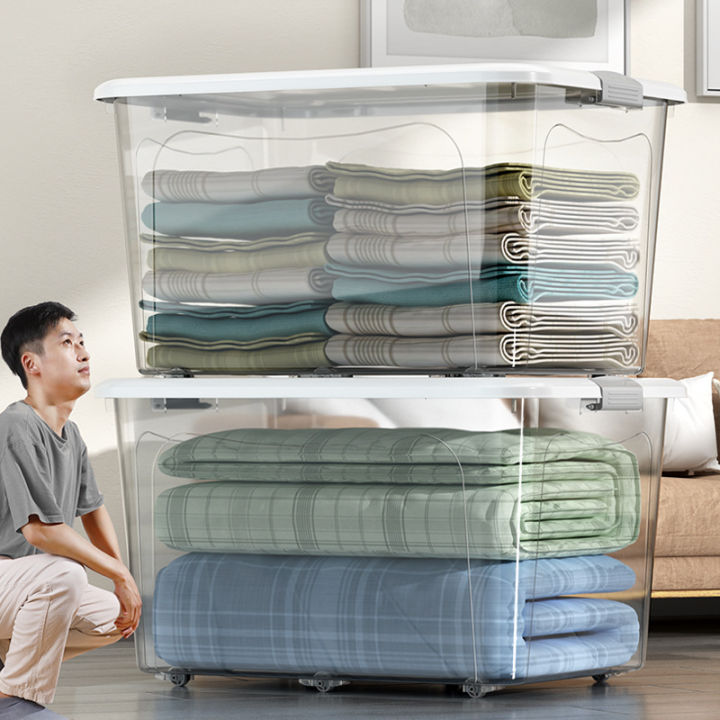 Storage Box Fully Transparent Household Extra Large Capacity Clothes ...