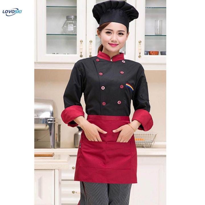 2Pcs Black L Chef Long Sleeve Restaurant Hotel Chef Uniform With Pocket ...