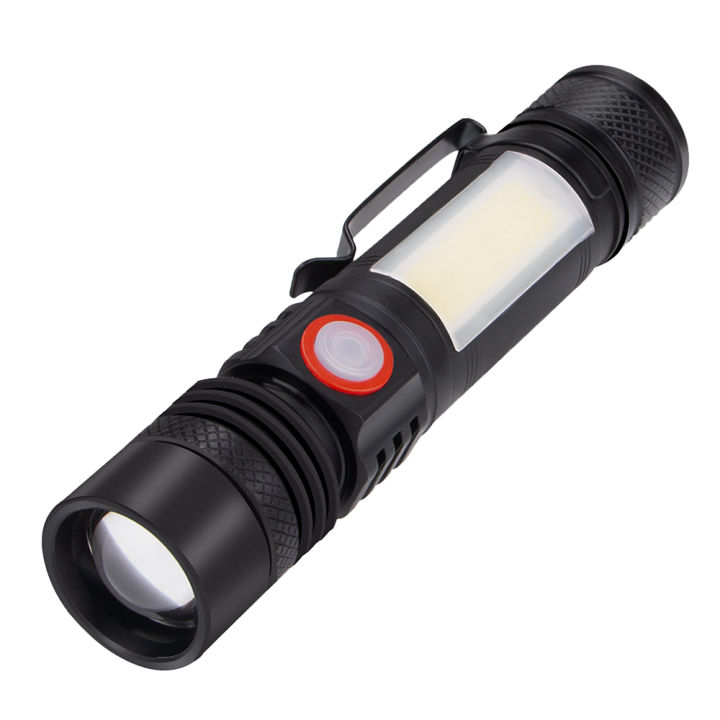 LED Flashlight Magnetic Torch Zoom T6+COB with a Clip 18650 Battery ...