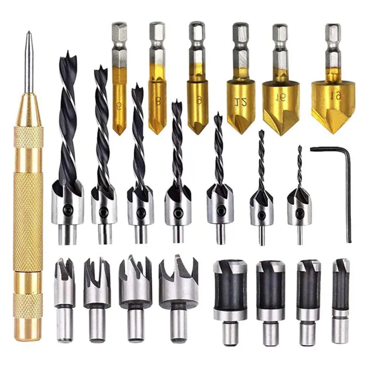 23-Pack Woodworking Chamfer Drilling Tool Set Three-Pointed Countersink ...