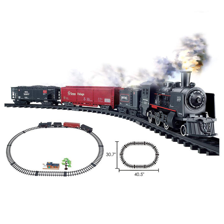 Rail King Train Set Toy with Smoke, Light, Locomotive, Cargo Car, and ...
