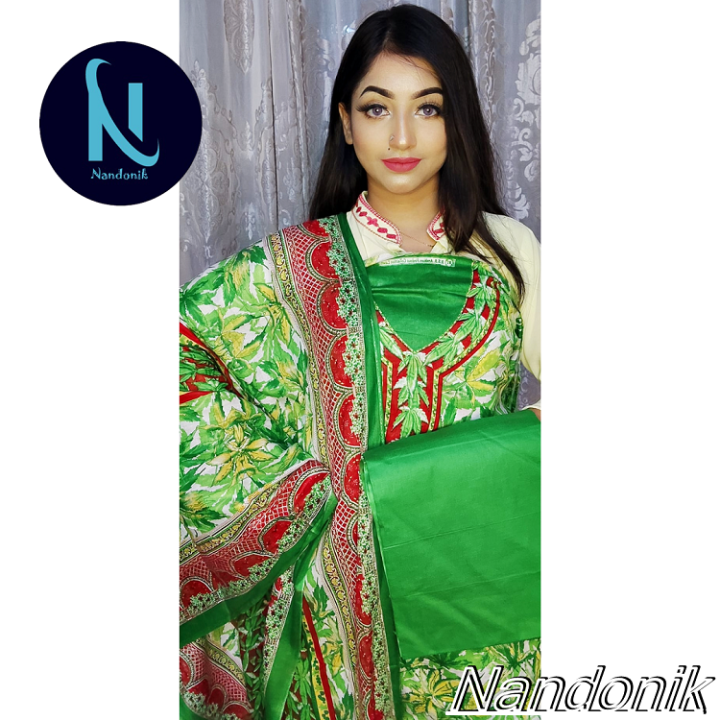 BD Lawn Ustitch Three Piece With Extra Sleeve | Daraz.com.bd