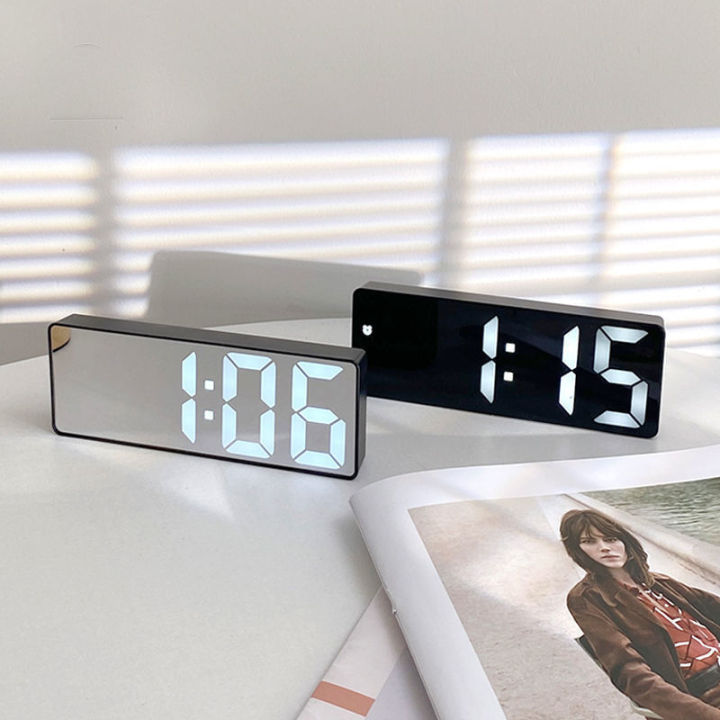 Simple Japanese Alarm Clock Black and White MirrorLEDVoice-Controlled ...