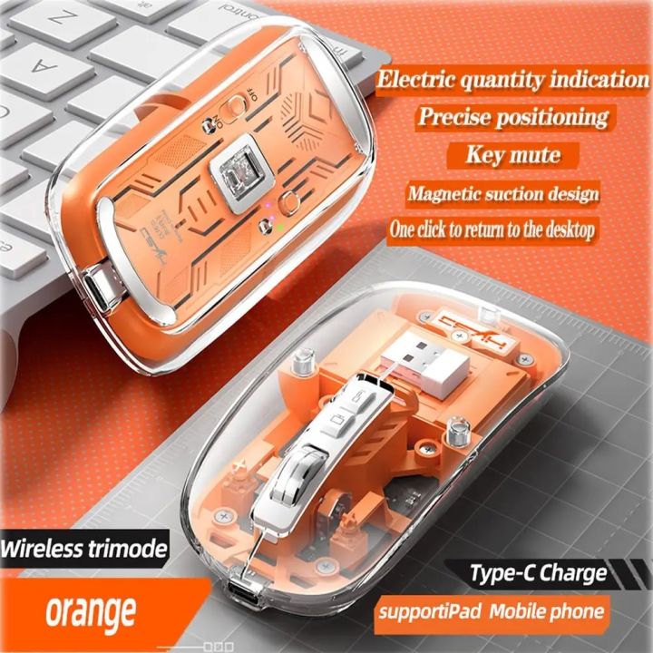 Transparent Mouse Wireless Bluetooth Three-mode Magnetic Suction Mute ...