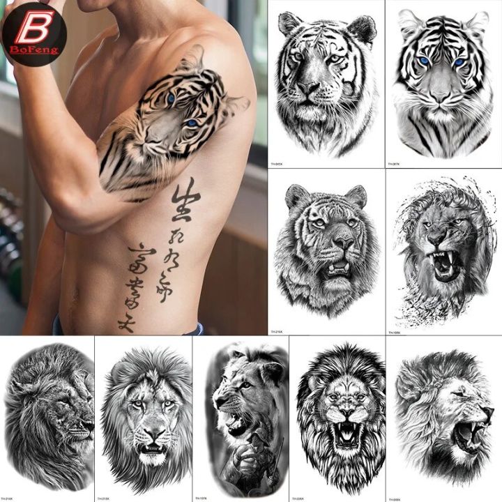 Waterproof Temporary Half Arm Sleeve Tattoo Cool Tiger Lion Animal ...