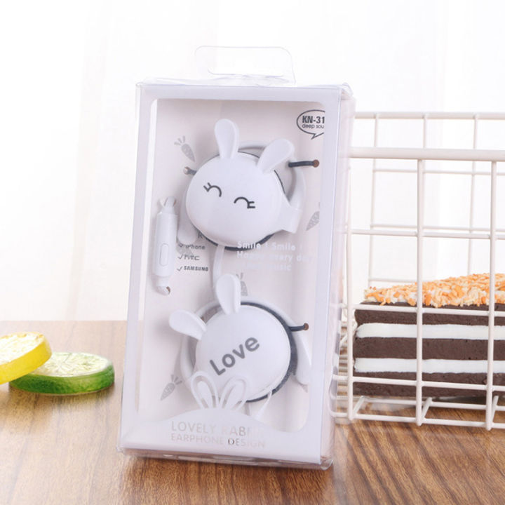 3.5MM Wired Earphone Cartoon Cute Rabbit Wired Headset Headphone Volume ...