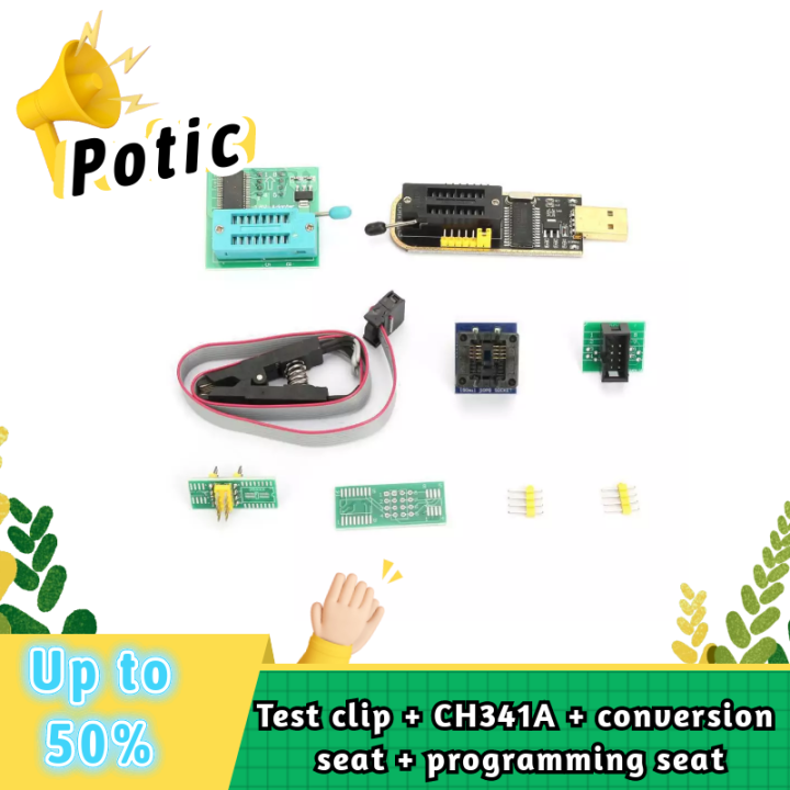 CH341A USB Programmer + SOP8 Test Clip + 1.8V Adapter + SOP8 to DIP8 ...