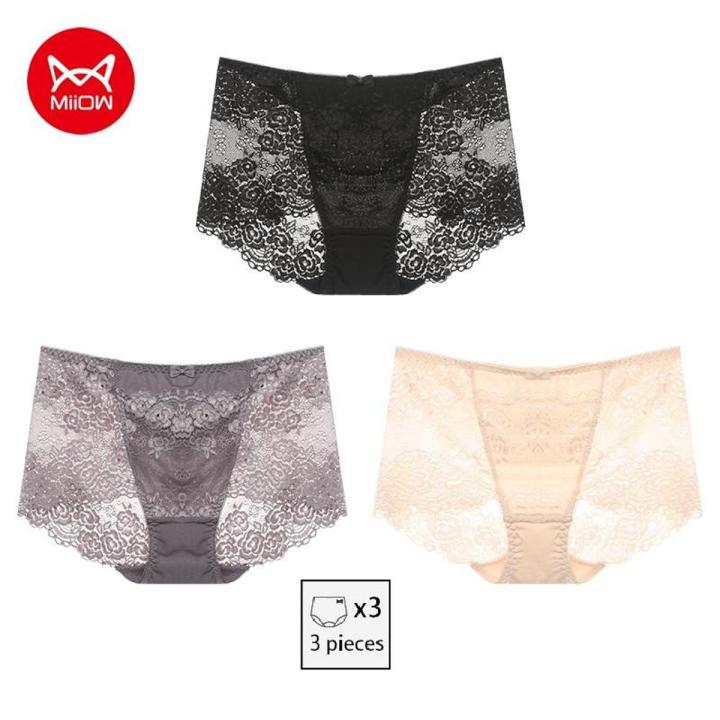 MiiOW 3Pcs Women's Seamless Lightweight Underwear Lace Underwear ...