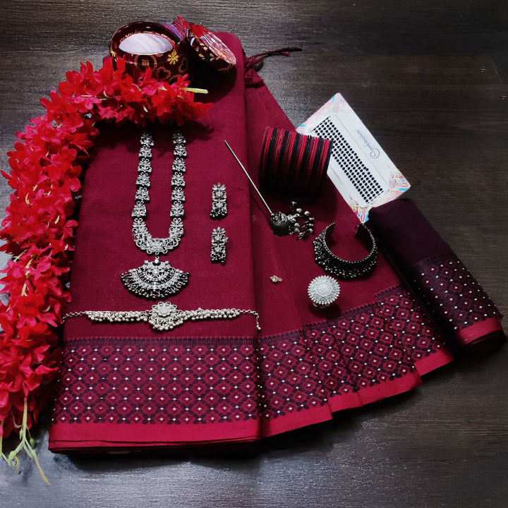 Tangail Cotton Saree with Blouse, 14 Hand Weave, Combo Set for Women | Daraz.com.bd