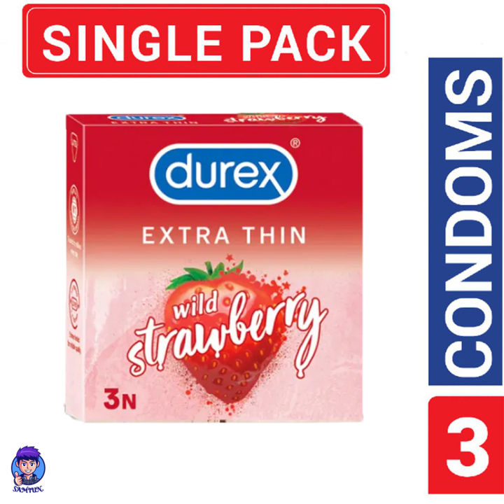 Durex Extra Thin Wild Strawberry Flavored Condoms 1 Pack - 3pcs | Daraz.com.bd