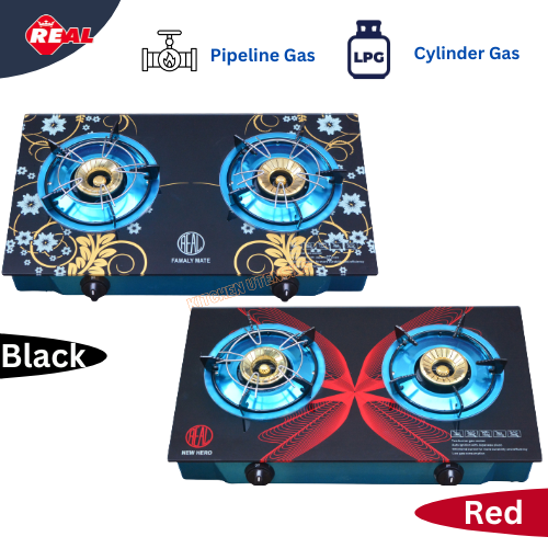REAL Double Burner 2D Glass Gas Stove Elegant LPG/ LNG | Daraz.com.bd