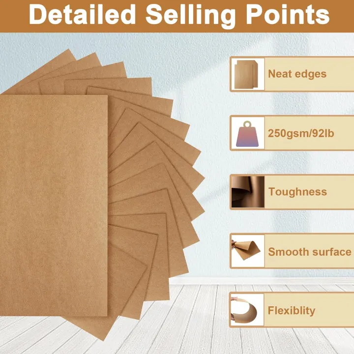 100 Sheets Brown Cardstock 8.5 x 11 Kraft Paper, 80gsm Thick Paper Card ...