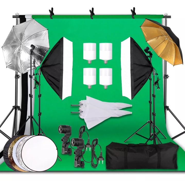 Photography Photo Studio Softbox Lighting Kit With 2.6x3M Background ...