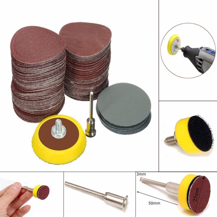 Universal 100Pcs 1'' Hook Loop Sanding Disc Sandpaper Backer Pad+1/8 ...