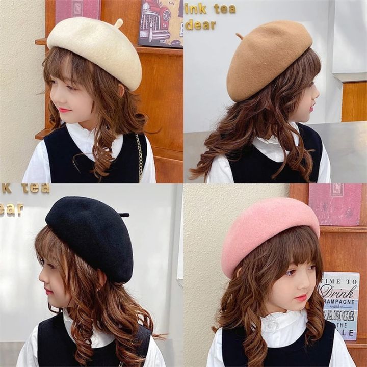 Fashion Baby Beret Hat for Girls Vintage Kids Wool Painter Hats ...