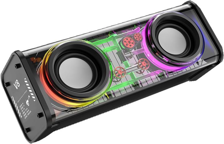 V8 Bluetooth Speaker Transparent Sound Box Colorful Lights Dual Speaker ...