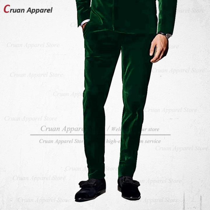 New Luxury Royal Blue Velvet Mens Suit Pants Slim Fit Fashion Trousers ...