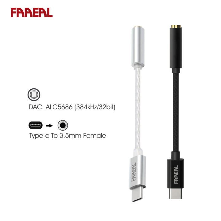 Faaeal Alc5686 384khz/32bit Headphone Amplifier Usb Dac Dongle Type C To 3.5mm Audio Cable 3.5mm ...