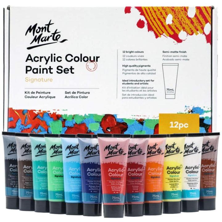 MONT MARTE ACRYLIC COLOUR PAINT SET 12PCS 75ML | Daraz.com.bd