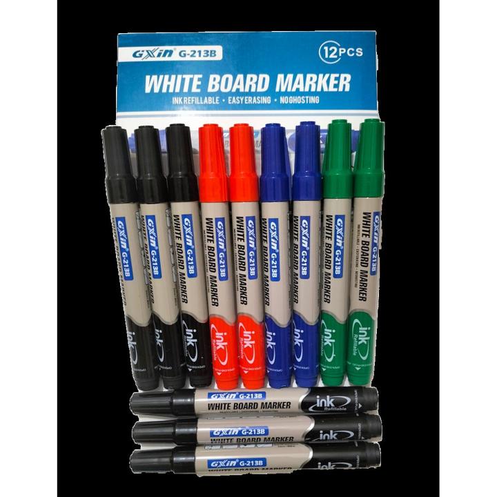 Gxin G-213b Refillable Whiteboard Marker Black Red Blue Green 12 Packs ...