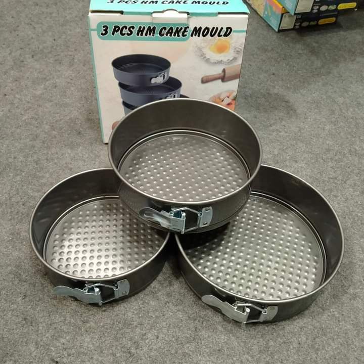 3 Piece Set Carbon Steel Springform Round Shape Cake Pan Mold Non-stick ...
