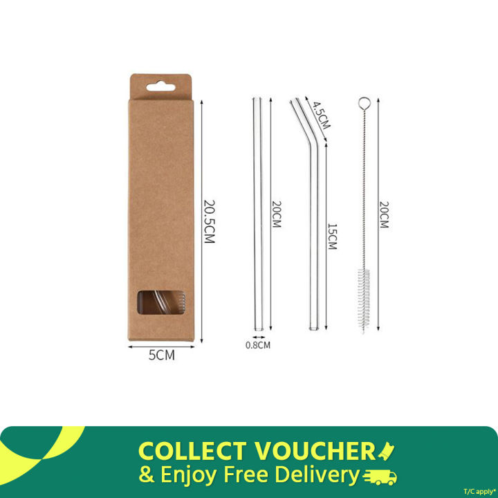 Transparent glossy glass straw heat resistant durable set 4 straws + 1 ...