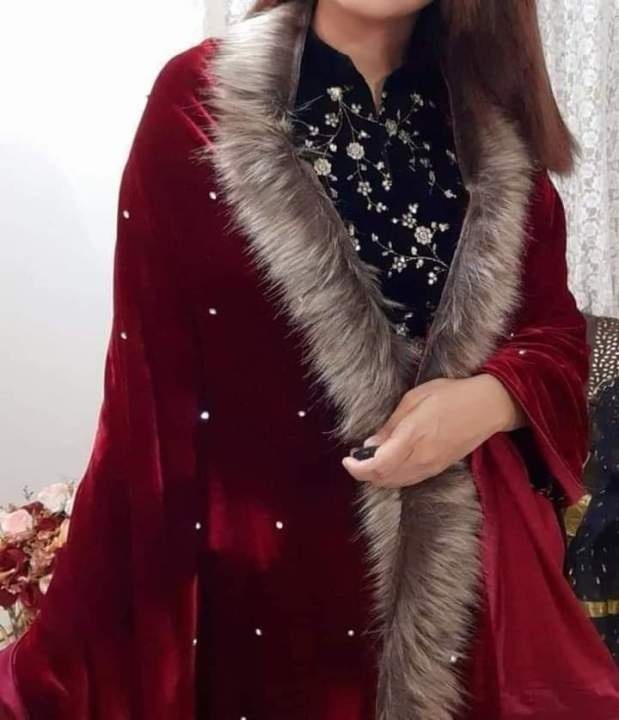 Indian New Velvet Shawls With Stone Work Fabric For Women in Winter ...