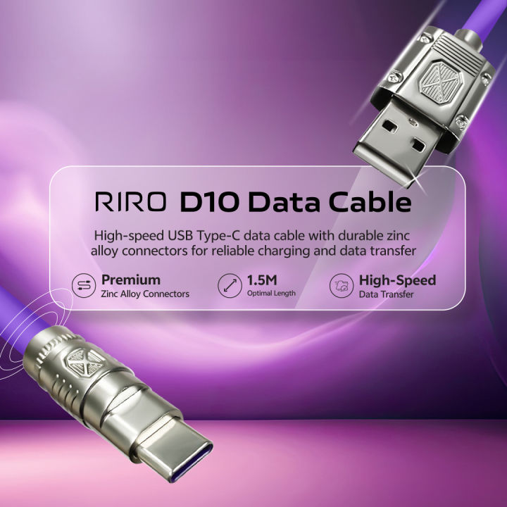 RIRO D10 USB-C Cable - 60W/3A Fast Charge, Zinc Alloy, Multi-Color ...