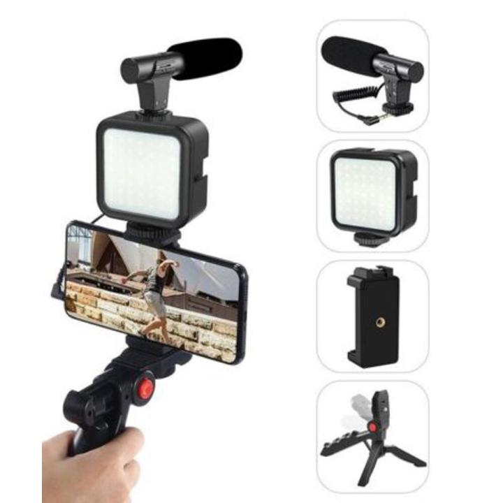 AY-49 Remote Control Vlogging Video Making Kits Microphone LED Fill Light Mini Tripod - Ring ...