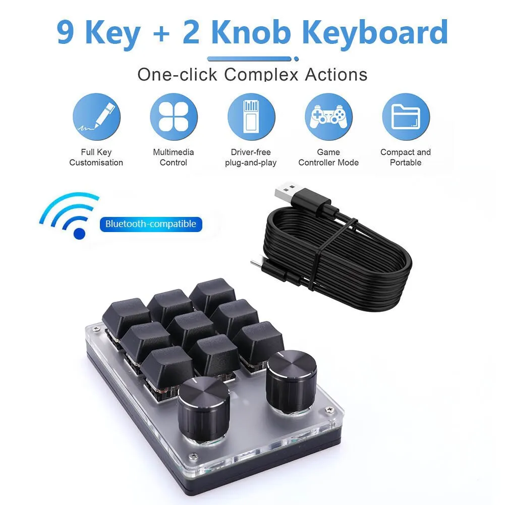 Macro Keyboard 3/4/9/12 Key 2 Knob Mechanical Keyboard Hot Swap Custom Keypad One-Handed Keypad ...
