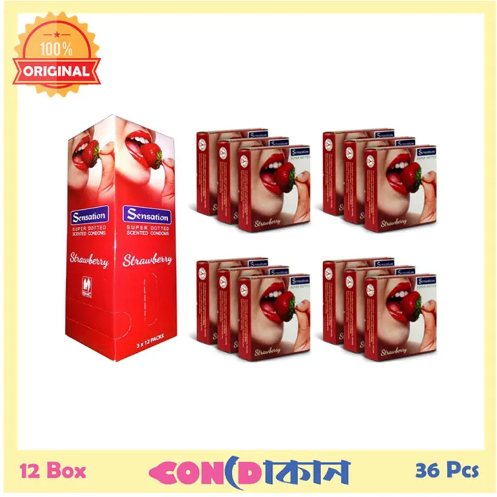 Sensation Super Dotted Strawberry Flavor Condom 12 Box (36 pcs) -Condom | Daraz.com.bd
