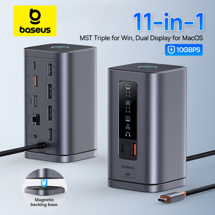 Baseus USB C Hub to DP 4K@60Hz HDMI DisplayPort 11-IN-1 Docking Station Triple Display RJ45 PD ...
