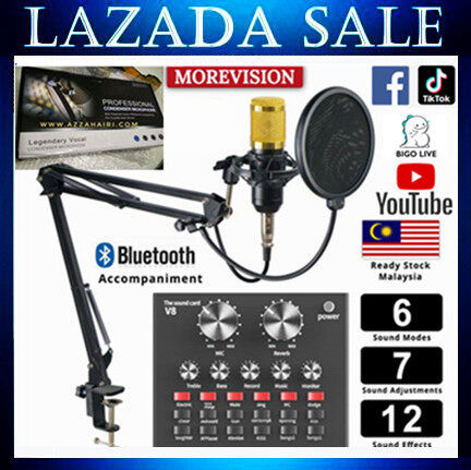( Ship Out Selangor ) Professional Bm800 with V8 Condenser Microphone Live Stream mic Recording ...