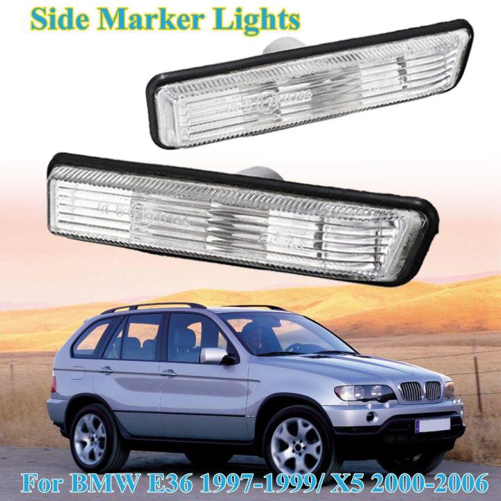 Pair Clear Front Side Marker Lights for BMW E36 1997-1999 X5 2000-2006 - White (white shell ...