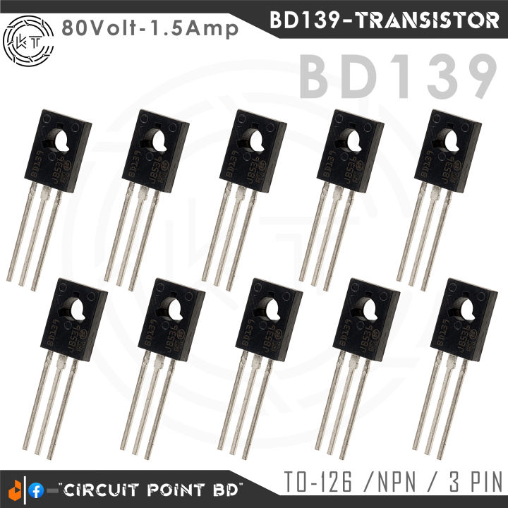 10Pcs BD139 NPN Power Transistor 3 Pin Max 80V 1.5A 12.5W TO-126 General-purpose Power ...
