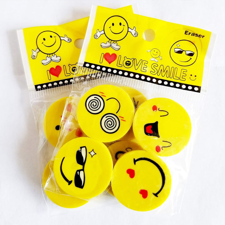 Emoji Pencil Erasers Yellow Color For Children - 4pcs (Pack of 2 ...