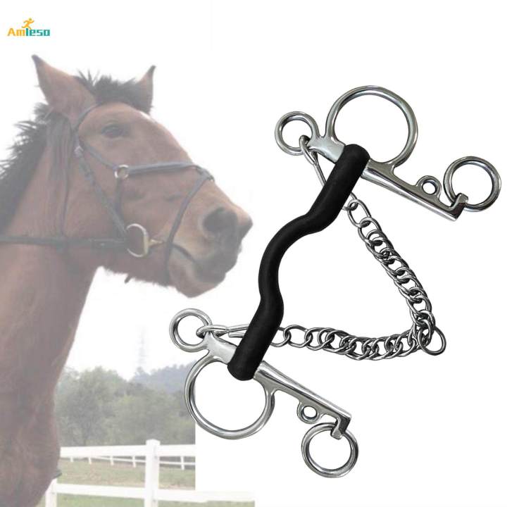 Western Style Mouth with Curb Hooks Chain Cheek for Horse Chewing ...