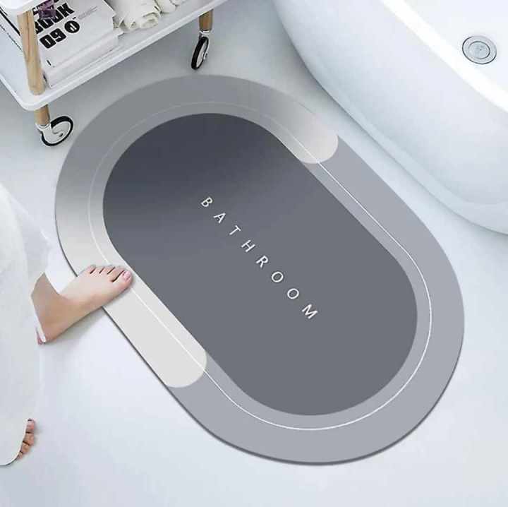 Super Absorbent Non-Slip Bathroom Door Mat 60x40cm, Ash Colour, Quick ...