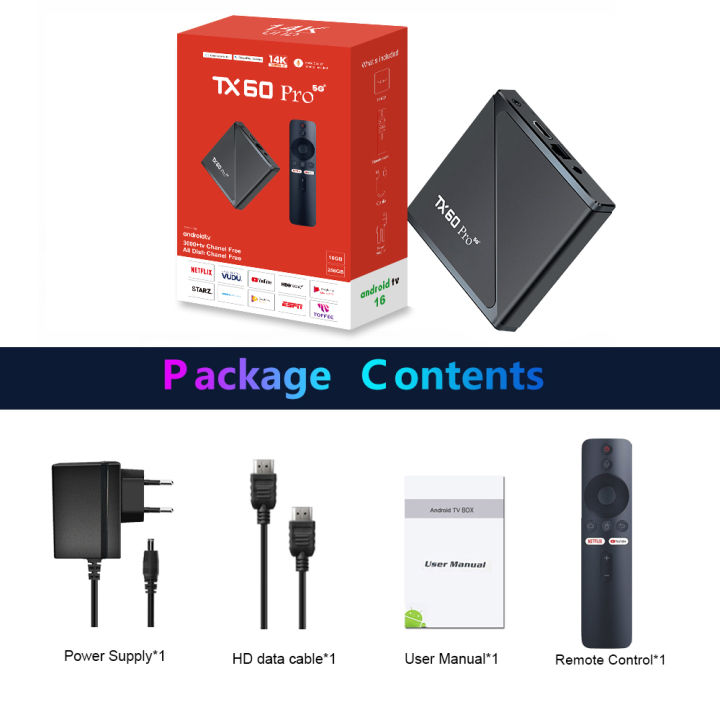 TX60 Pro 5G 16GB 256GB 14K ULTRA HD Smart Android TV Box Free Dish ...
