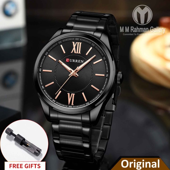 CURREN 8423 Classic Stainless Steel Quartz Watch For Men - Black Color ...