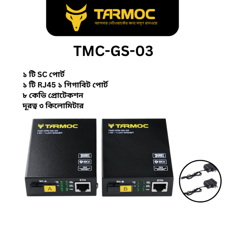 Tarmoc TMC-HTB-GS-03 Lighting Protection Optical Fiber Transceiver Media Converter 1 SC 1 RJ45 1 ...