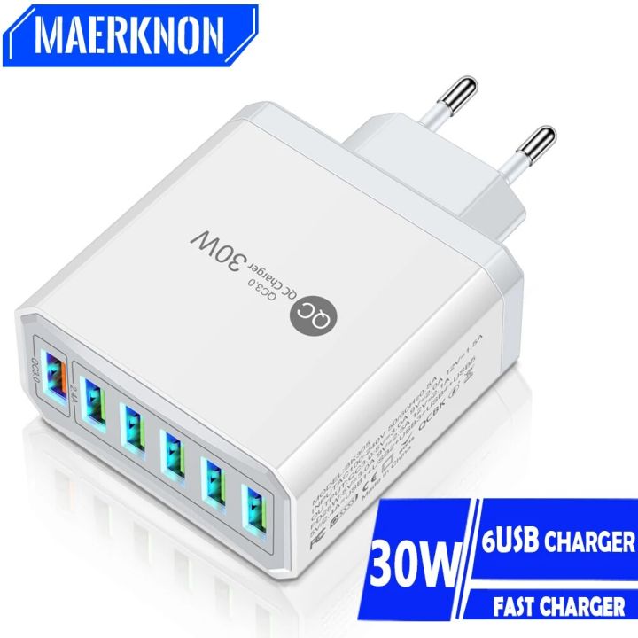 6 Ports USB Charger 30W Multiple USB QC3.0 Universal Fast Charging ...