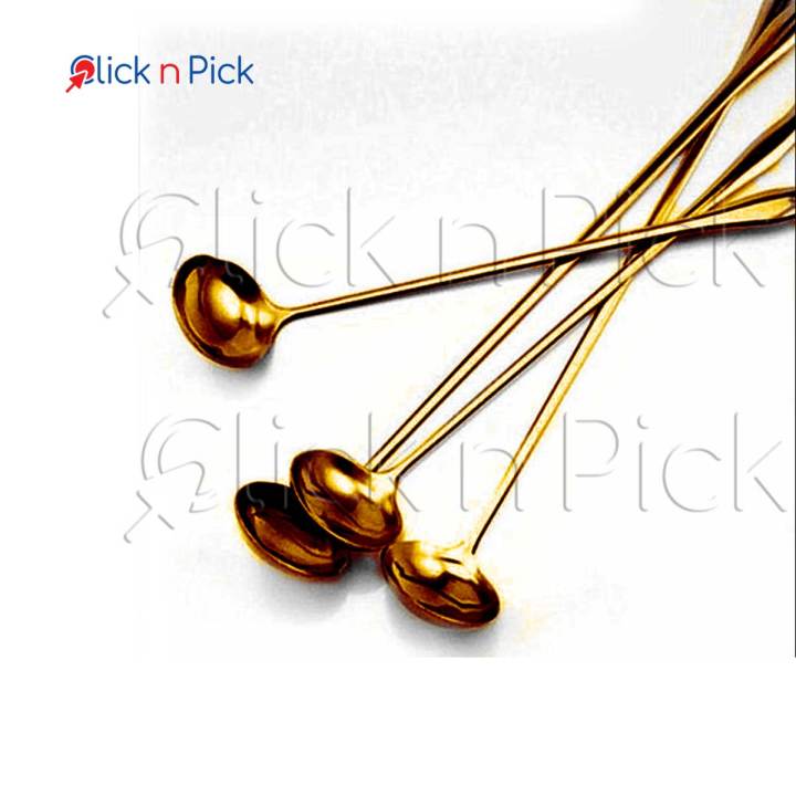 Golden Steel Long Handle Pickle Spoon Round (26Cm) - Elegant And ...