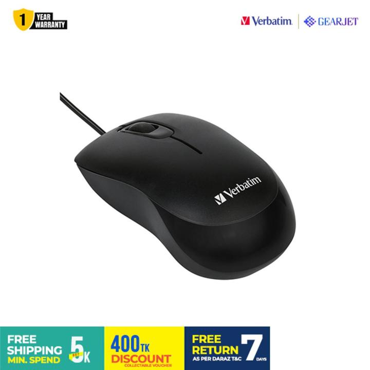 Verbatim Wired Optical Mouse 1000 dpi 140cm Long Cable Lightweight ...