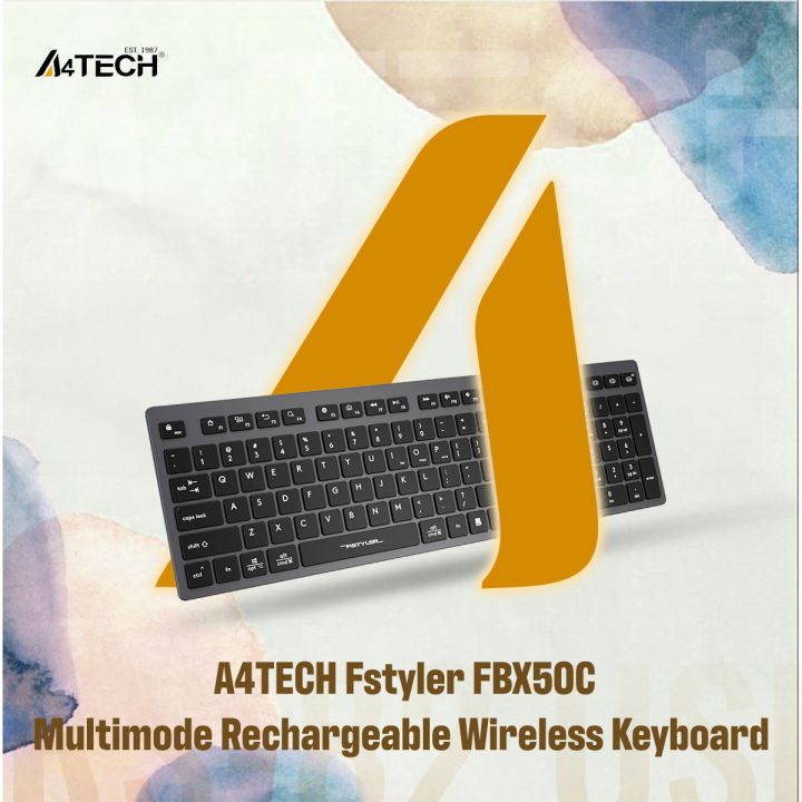 A4TECH Fstyler FBX50C Multimode Rechargeable Wireless Keyboard - Dual Connectivity (Bluetooth ...