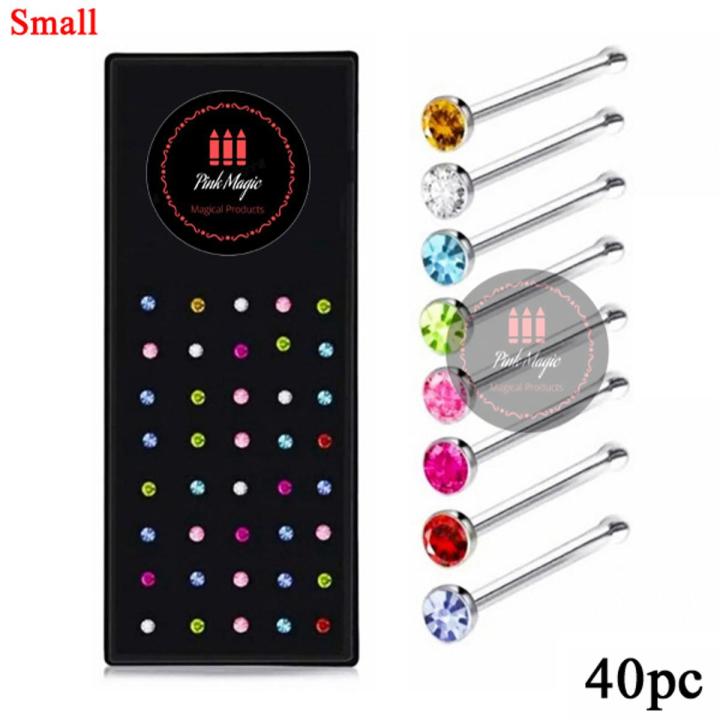 Stainless Steel Colorful Stone Nose Pin for Women - 40pc | Daraz.com.bd
